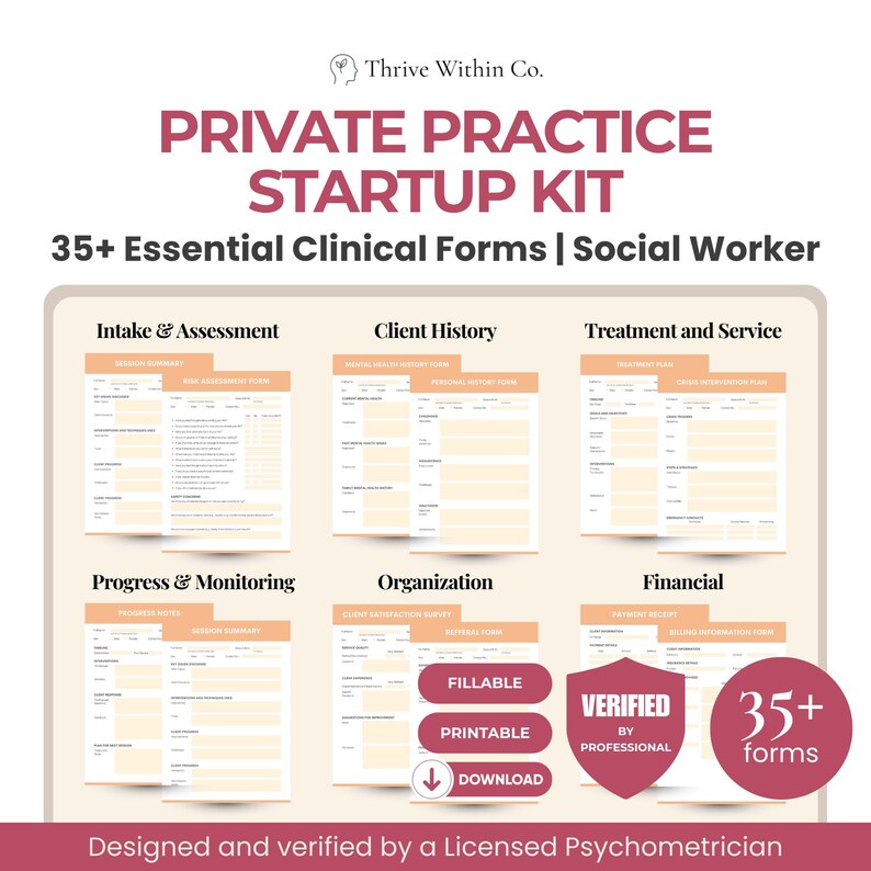 Peach | Psychometrician Social Worker Forms Bundle | 35+ Clinical ...