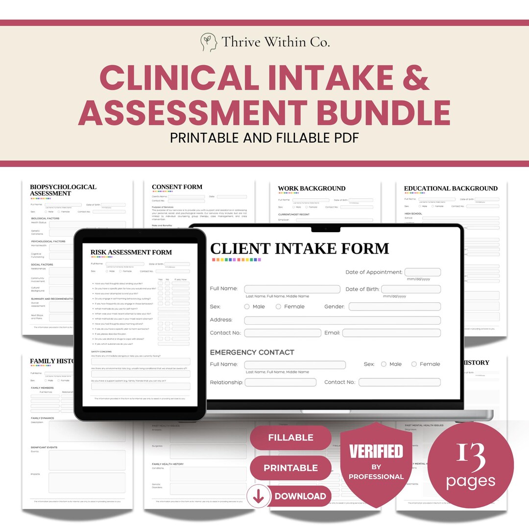 Therapy Intake Forms Bundle | Fillable Clinical Assessment PDF - Etsy