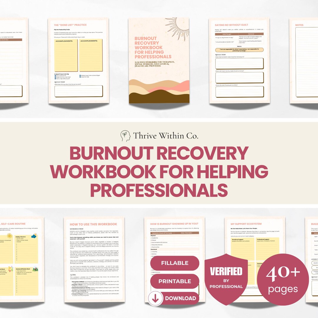 Peach Burnout Recovery Workbook for Helping Professionals | Therapist ...