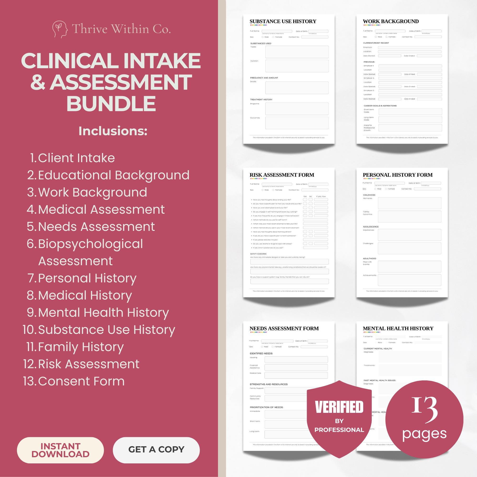 Therapy Intake Forms Bundle | Fillable Clinical Assessment PDF - Etsy