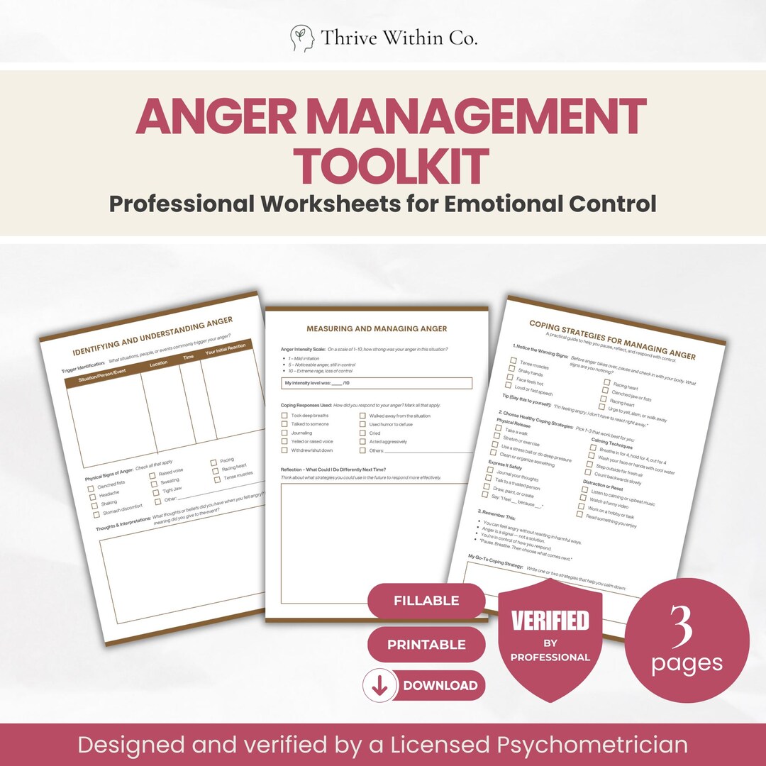 Anger Management Toolkit | CBT Emotional Regulation Worksheets (PDF) - Etsy