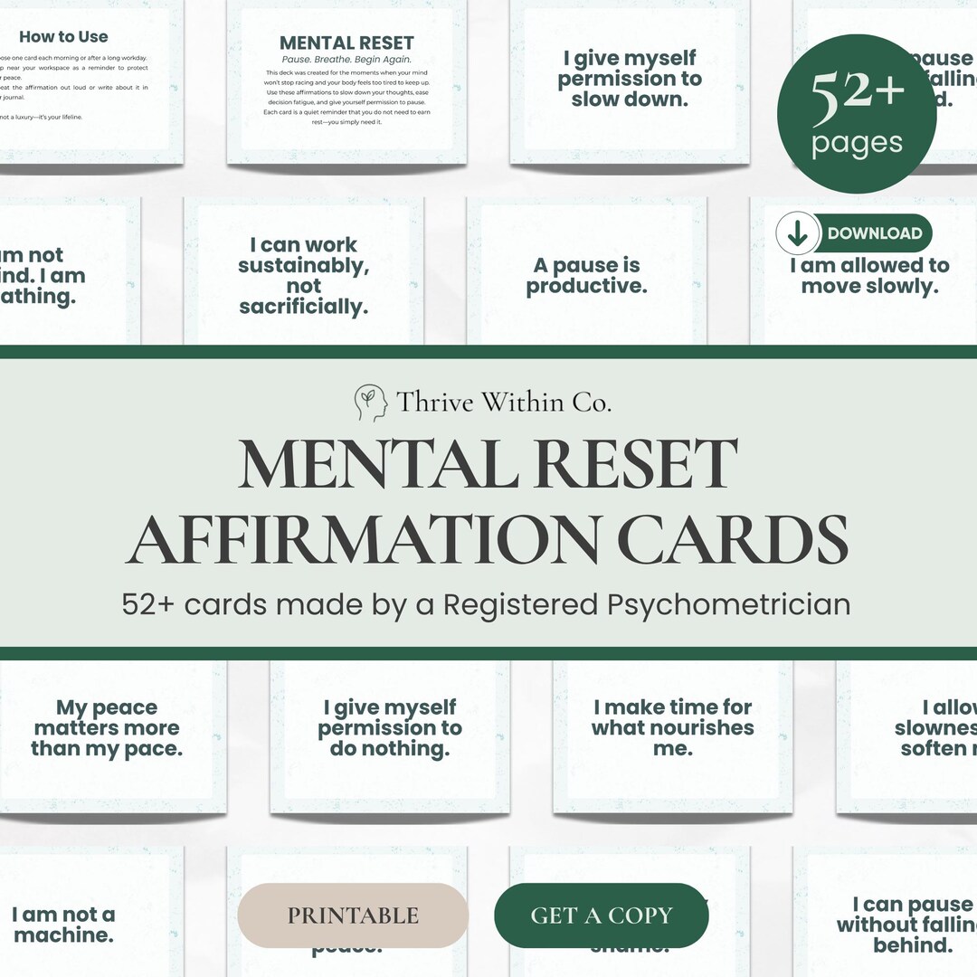 Burnout Recovery Affirmation Cards: Mental Reset, Self-care (printable ...