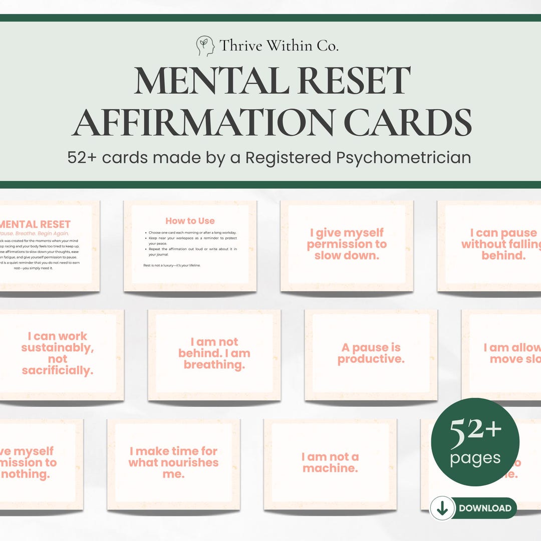 Mental Reset Affirmation Cards for Burnout & Overwhelm | “pause ...