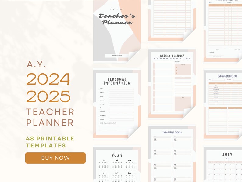 Ultimate 2024-2025 Printable Teacher Planner Aesthetic Peach A4 & A5 ...