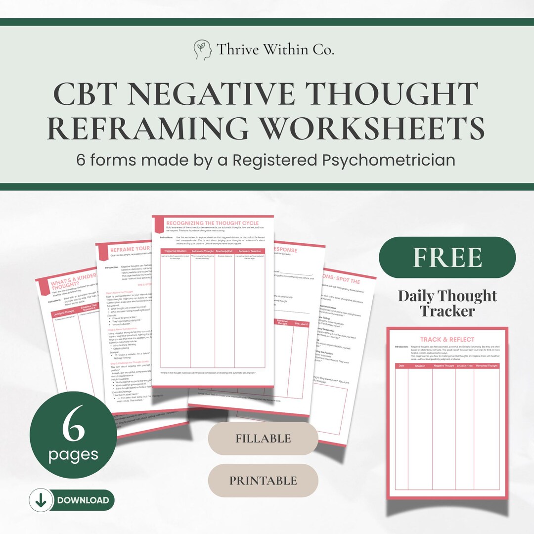 CBT Thought Reframing Worksheet for Adults | Cognitive Restructuring ...