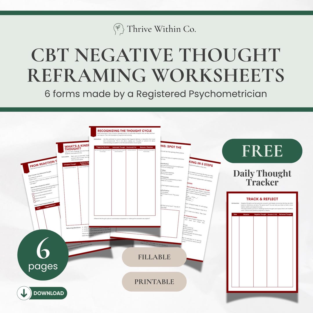 CBT Thought Reframing Worksheet: Cognitive Restructuring Tool ...