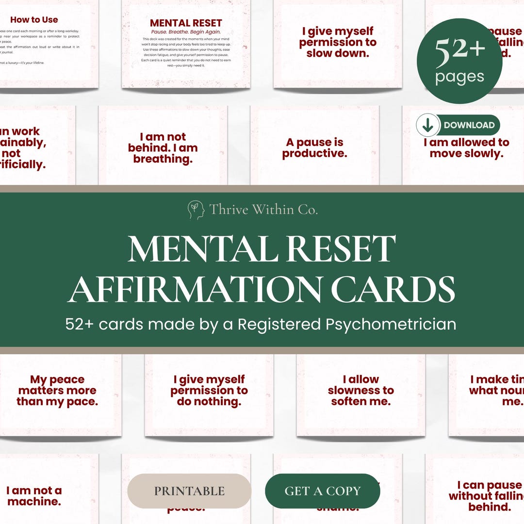 Burnout Recovery Affirmation Cards – Mental Reset Edition | Printable ...