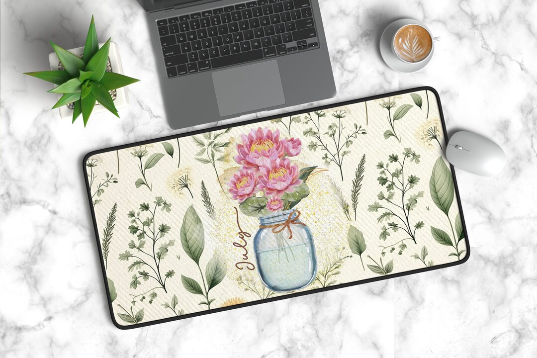 July Birth Flower Desk Mat, Floral Mousepad, Watercolor Botanical ...