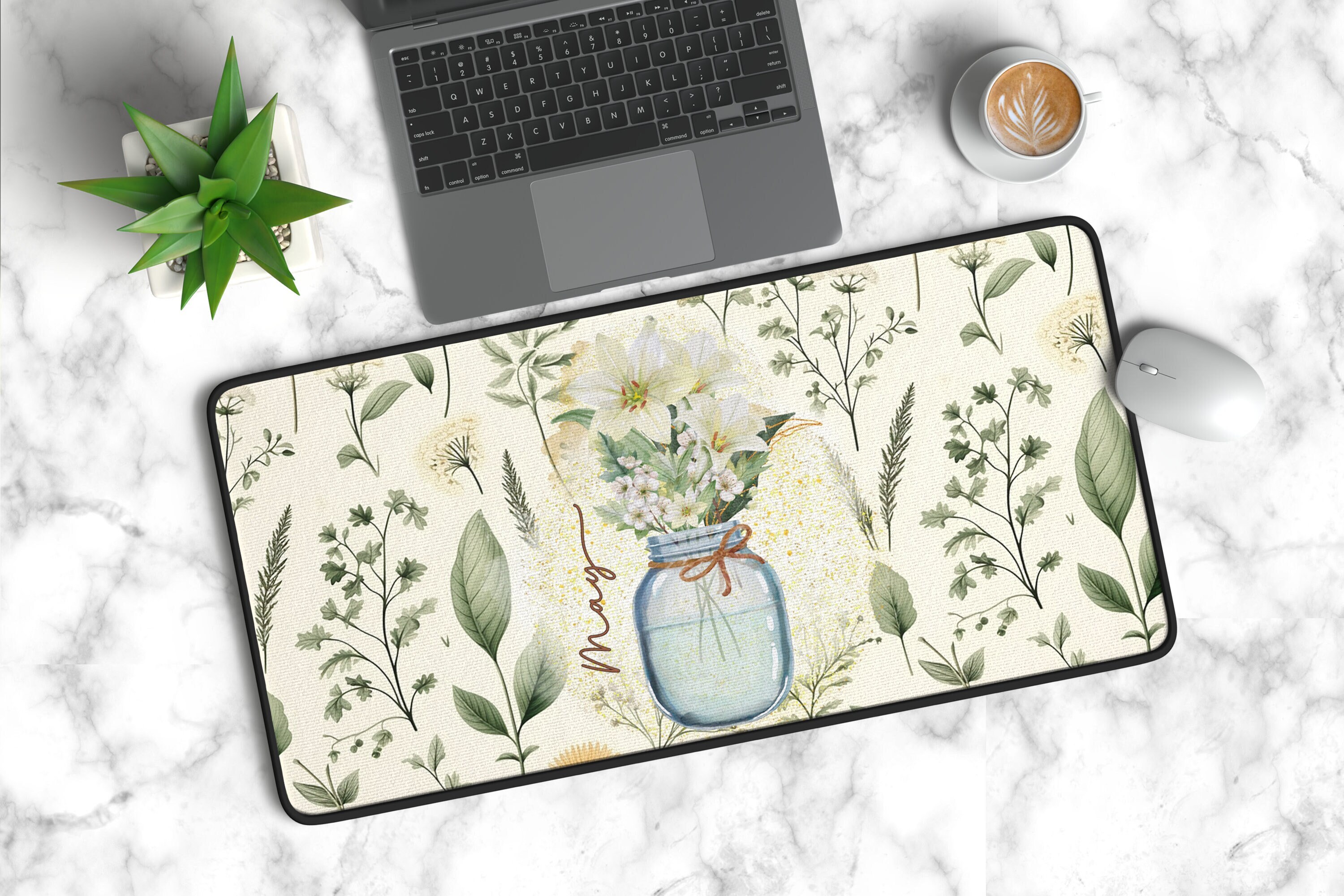 May Birth Month Flower Desk Mat, Floral Mousepad,watercolor Botanical ...