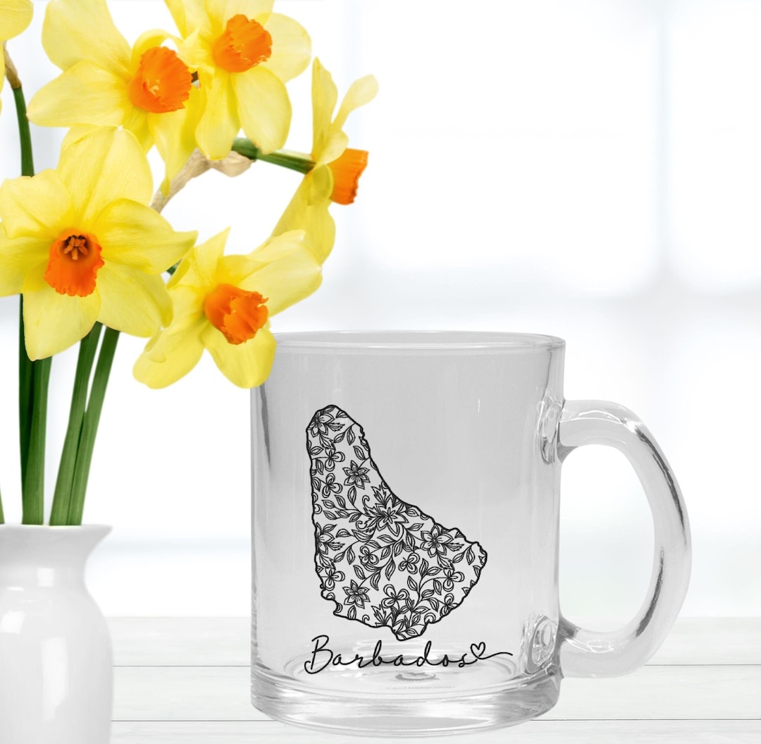 Barbados Mug, Souvenir Gift for Bajan Mom, Barbados Glass Coffee Cup ...
