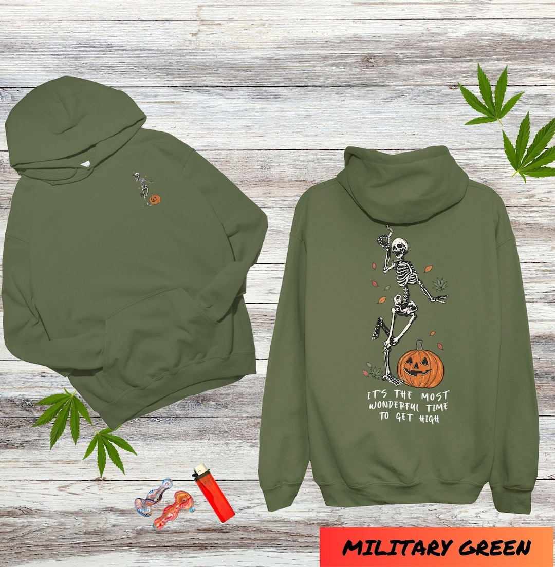 Fall Weed Hoodie, Stoner Skeleton Sweatshirt, Unisex Weed Lover Hoodie ...