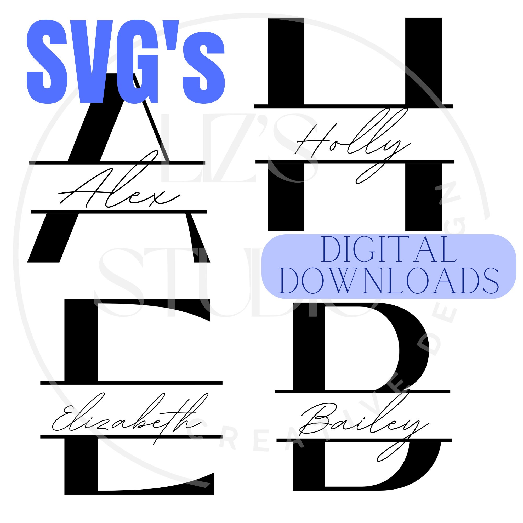 Split Monogram SVG Alphabet, Cricut or Silhouette, 26 Individual SVG ...
