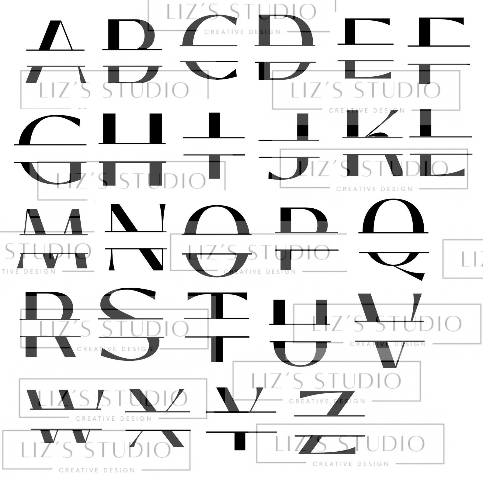 Split Monogram Svg Alphabet Cricut Or Silhouette 26 Etsy