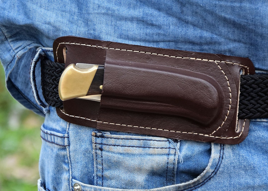 Buck 110 Custom Leather Knife Sheath. Brown. Barbed Wire Tooled Flap ...