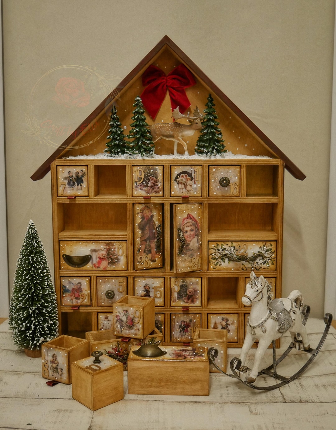 Advent Calendar House, Wooden House With Drawers, Christmas Countdown ...