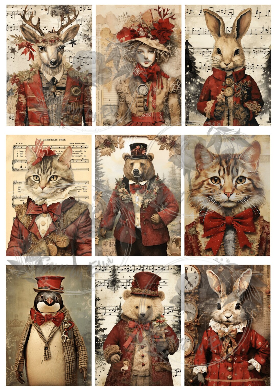 Red Christmas Printable A4 Sheet,vintage Christmas Style,digital PDF ...