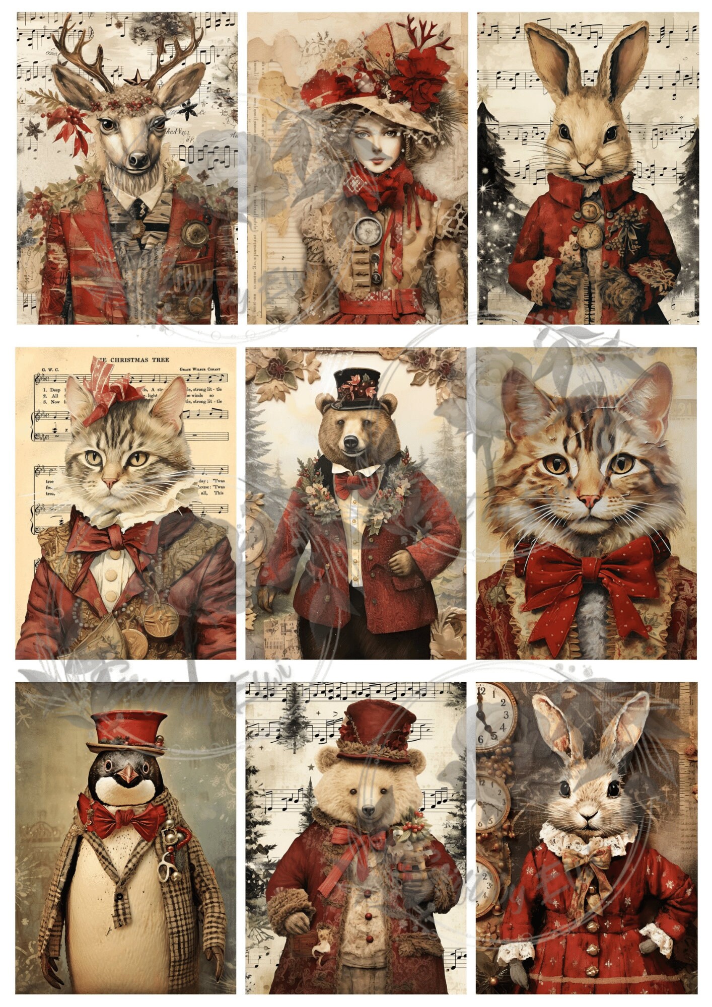 Red Christmas Printable A4 Sheet,vintage Christmas Style,digital PDF ...