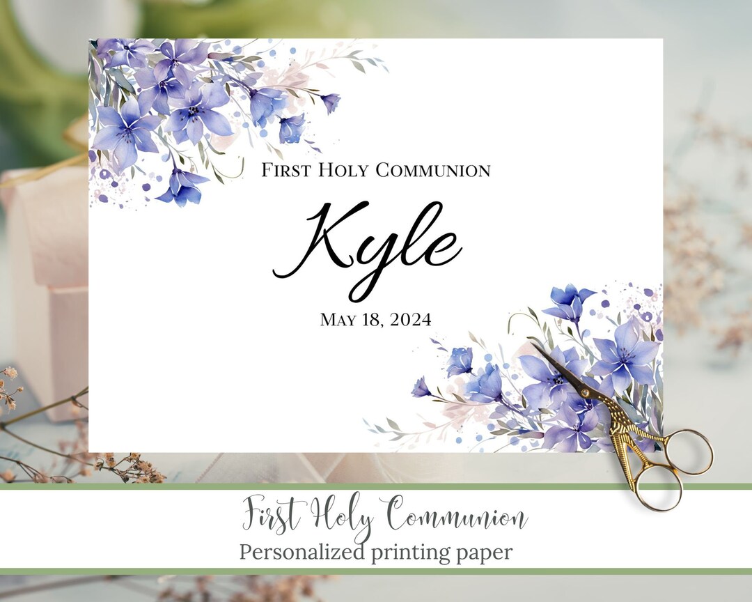 First Holy Communion Custom Paper,download Flowers File,bells Lavender ...