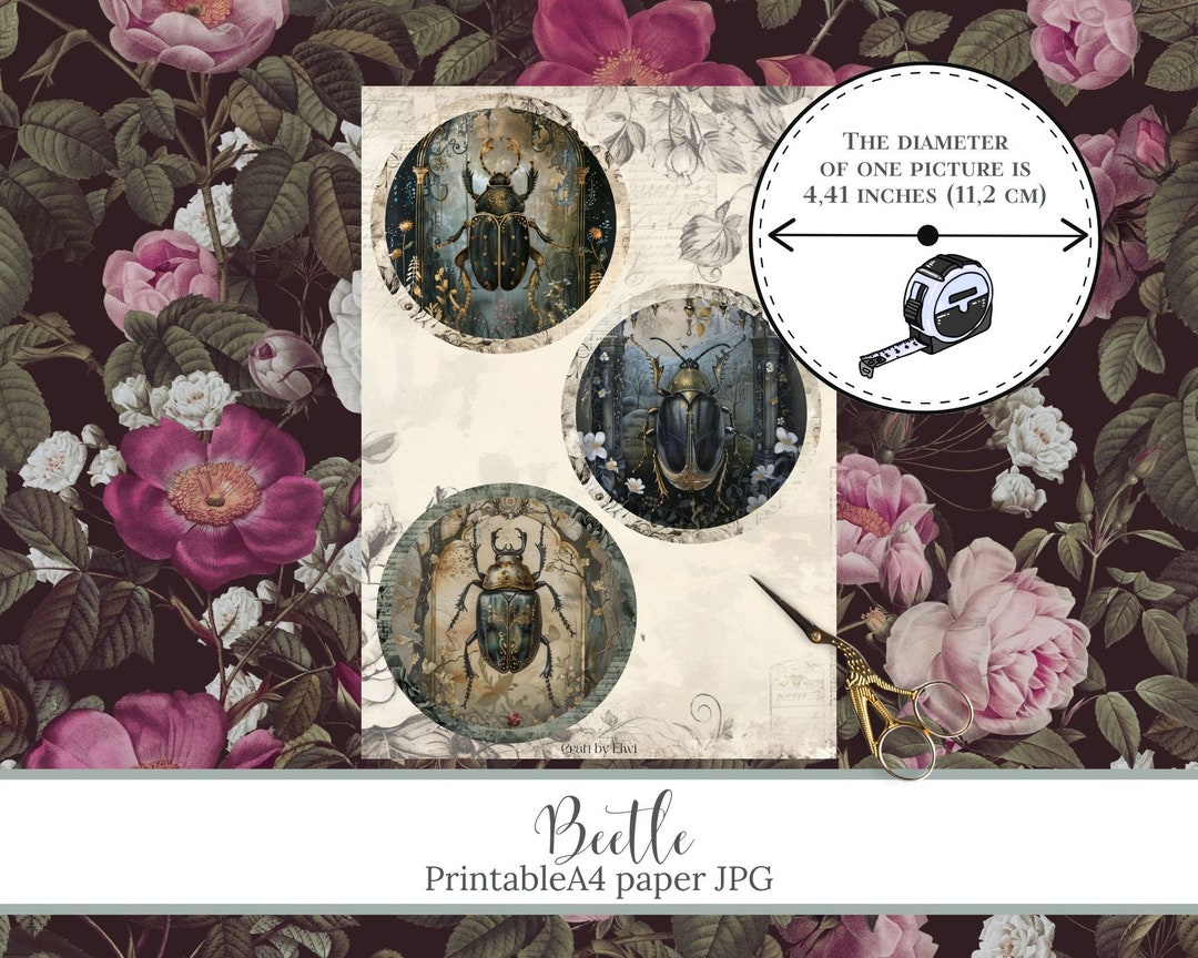 Mystic Beetle Printable Decoupage Paper,digital File Insect,medallion ...