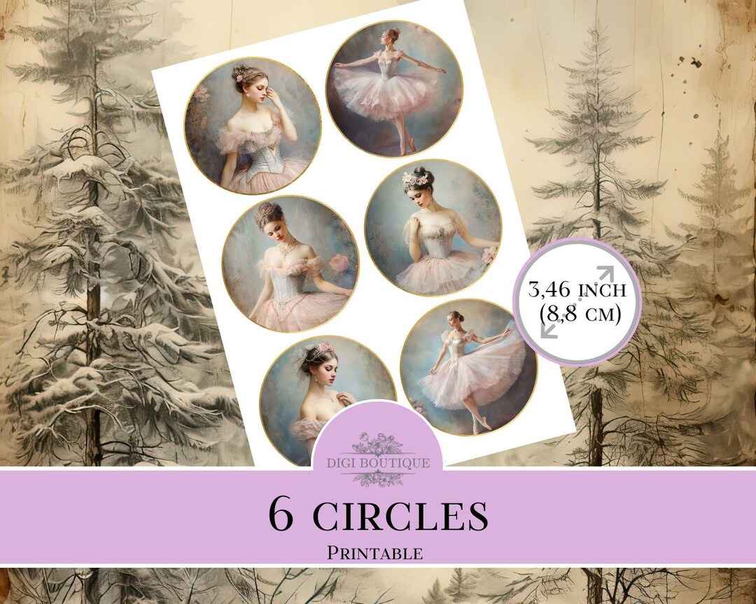 Vintage Ballerina Printable Circle,instant Download Decoupage Ornament ...