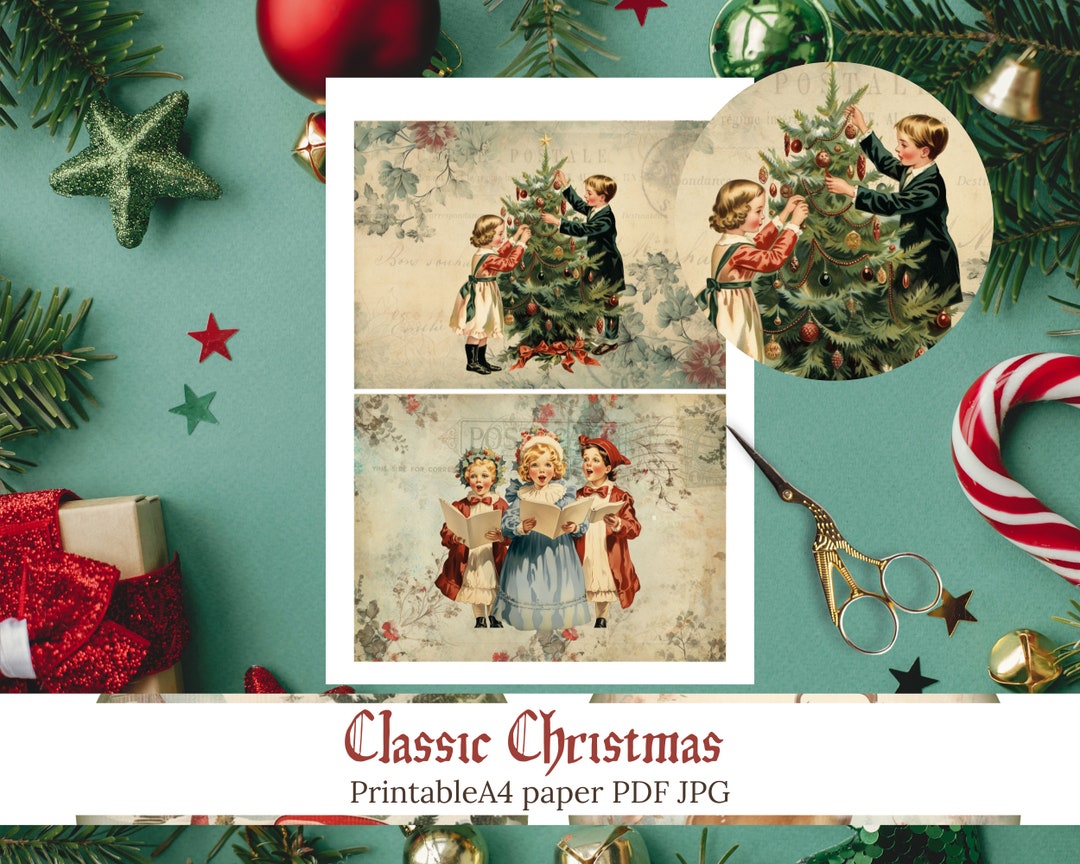 Classic Christmas Paper,vintage Decoupage A4 Sheet,digital Printable ...