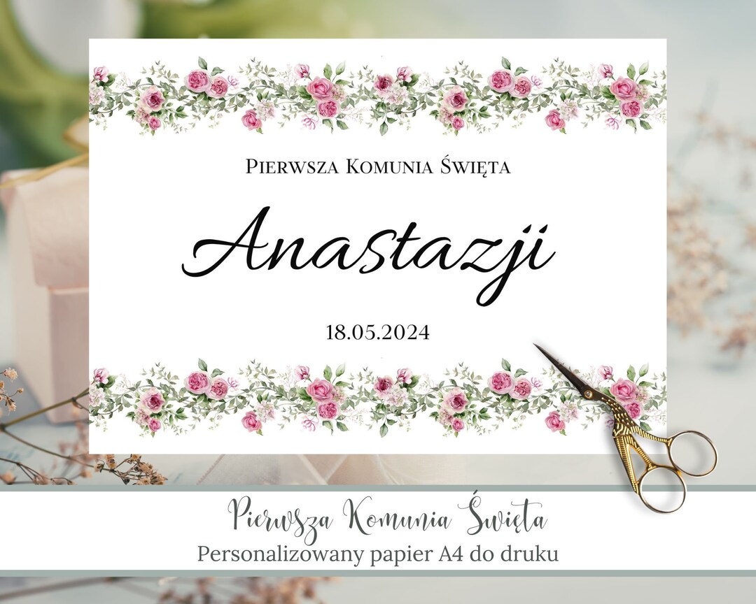 First Holy Communion Custom Paper,download A4 File,pink Roses Borders ...