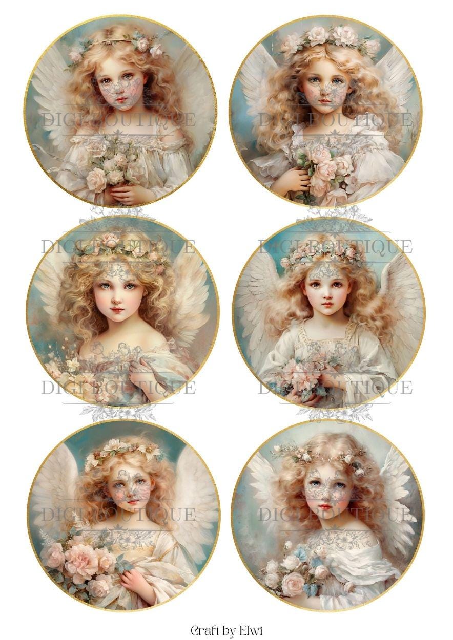 Victorian Angels Printable Circle,instant Download Decoupage Ornament ...