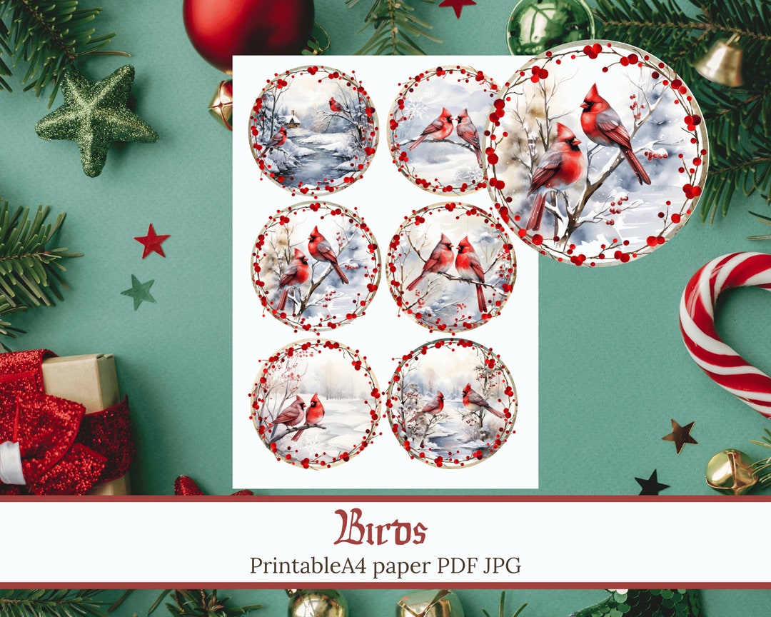 Cardinal Red Birds Vintage Decoupage Paper,digital Printable A4 Sheet ...