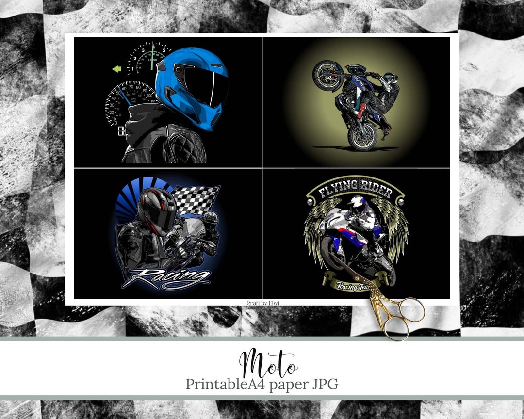 Motorcycle Chaser Printable Decoupage Paper,blue Motor Racer Digital ...