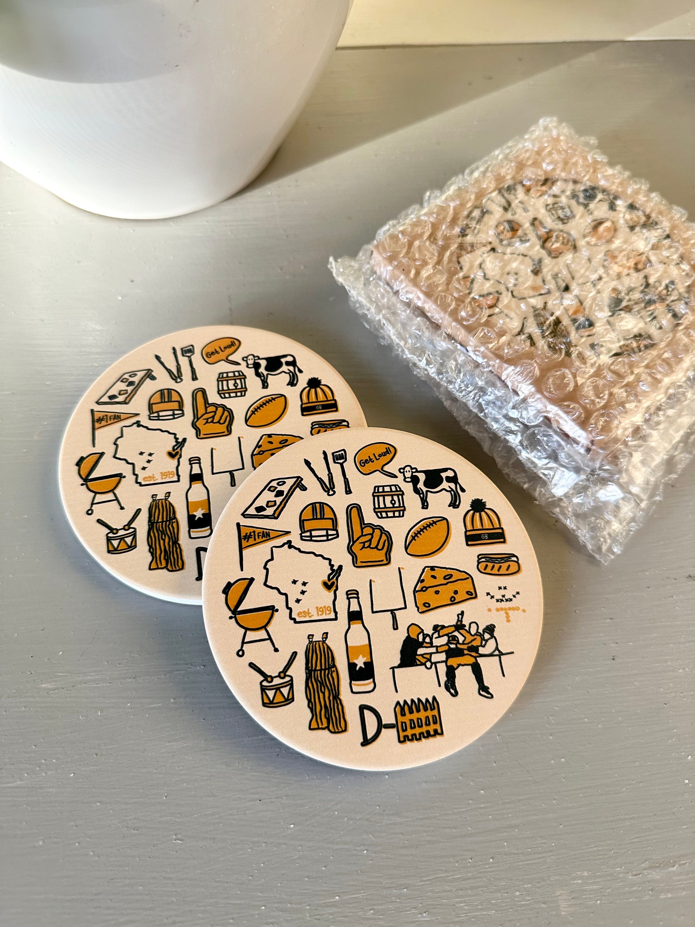 Green Bay Packers Ceramic Coasters set of 4 - Etsy