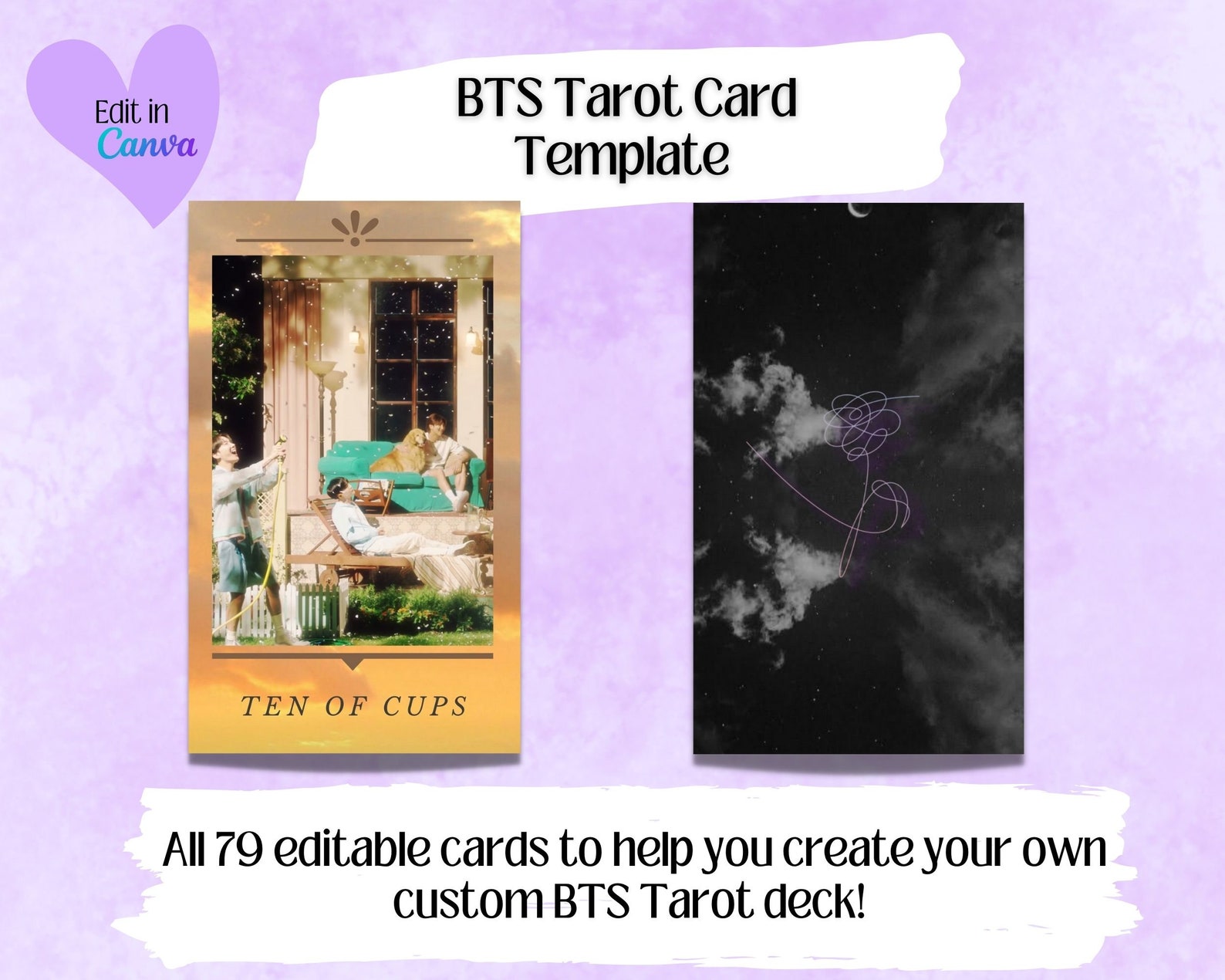 BTS Tarot Card Canva Template Design Editable Printable - Etsy