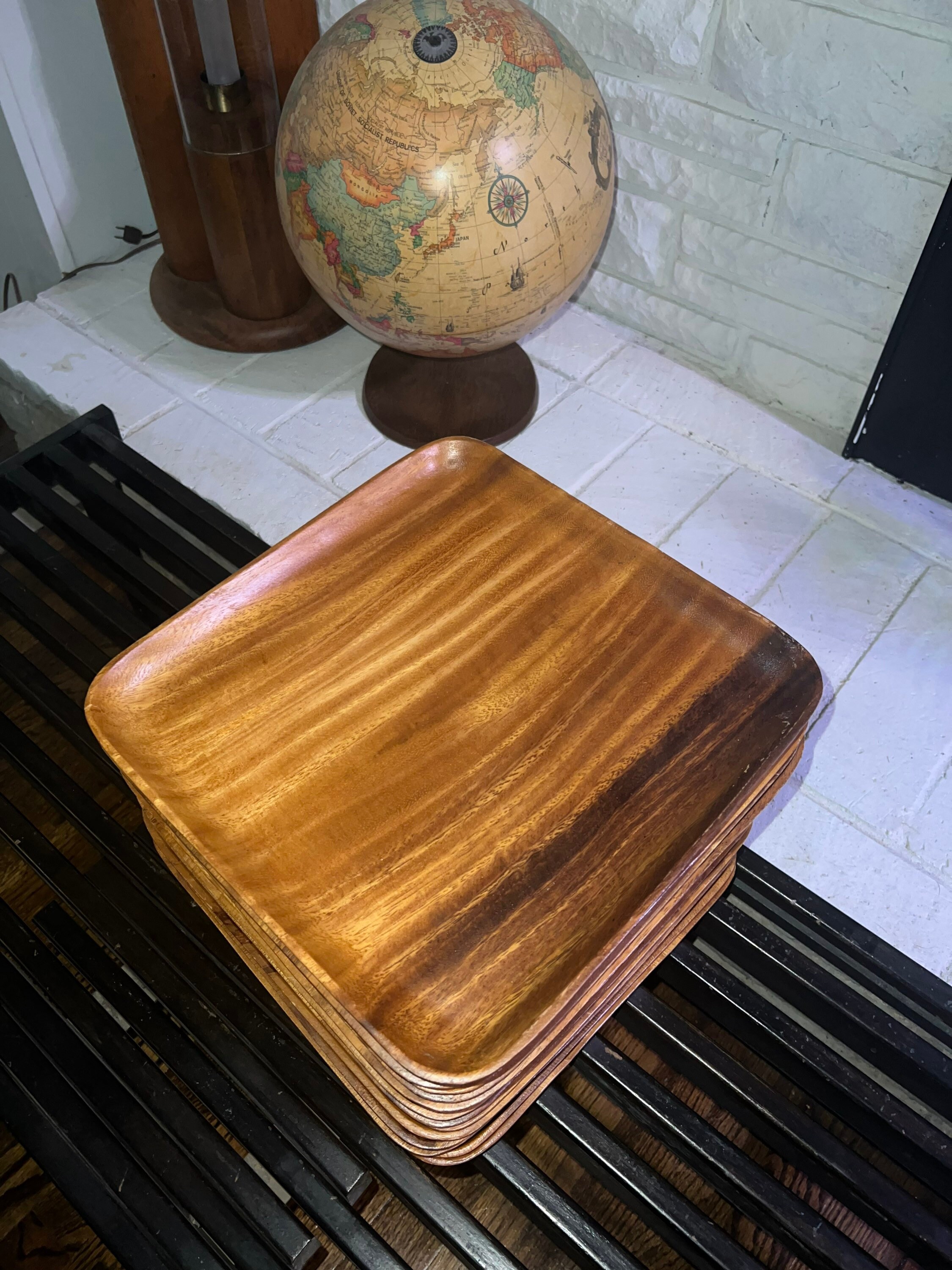 RARE & Stunning!! Vintage Monkey Pod Square Tray Plates, Wood Made in ...