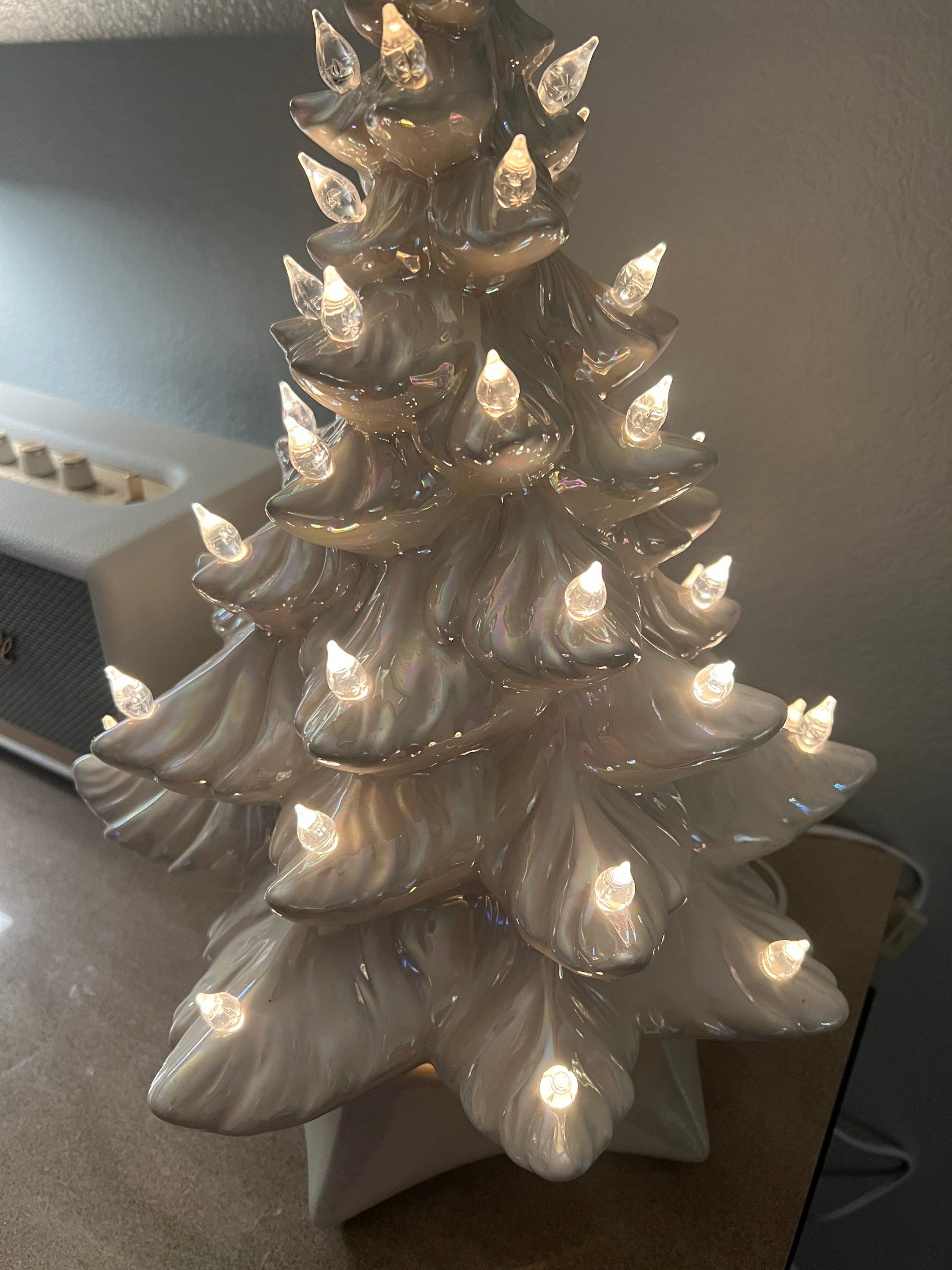 Stunning Vintage Iridescent Ceramic Christmas Tree With Colored or ...