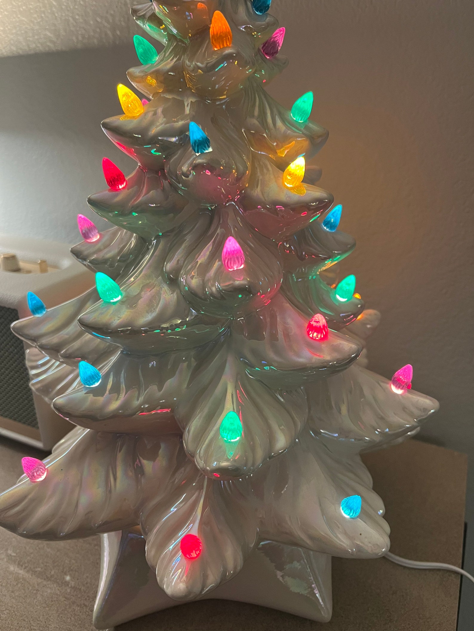 Stunning Vintage Iridescent Ceramic Christmas Tree With Colored or ...