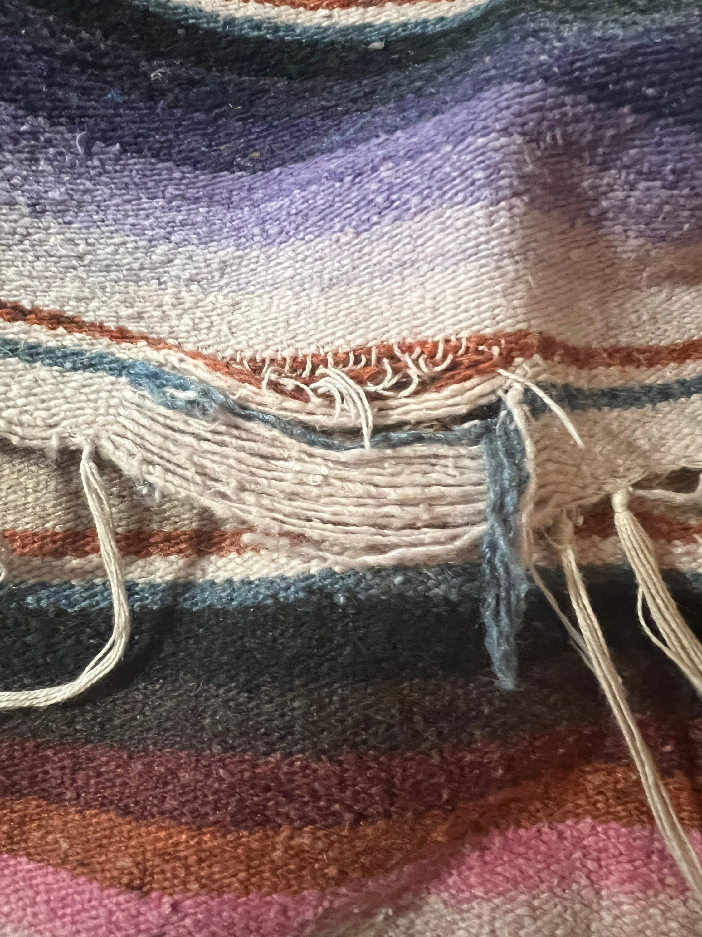 Vintage 1950's Hand Loomed Wool Serape Blanket , Large Puebla Saltillo ...