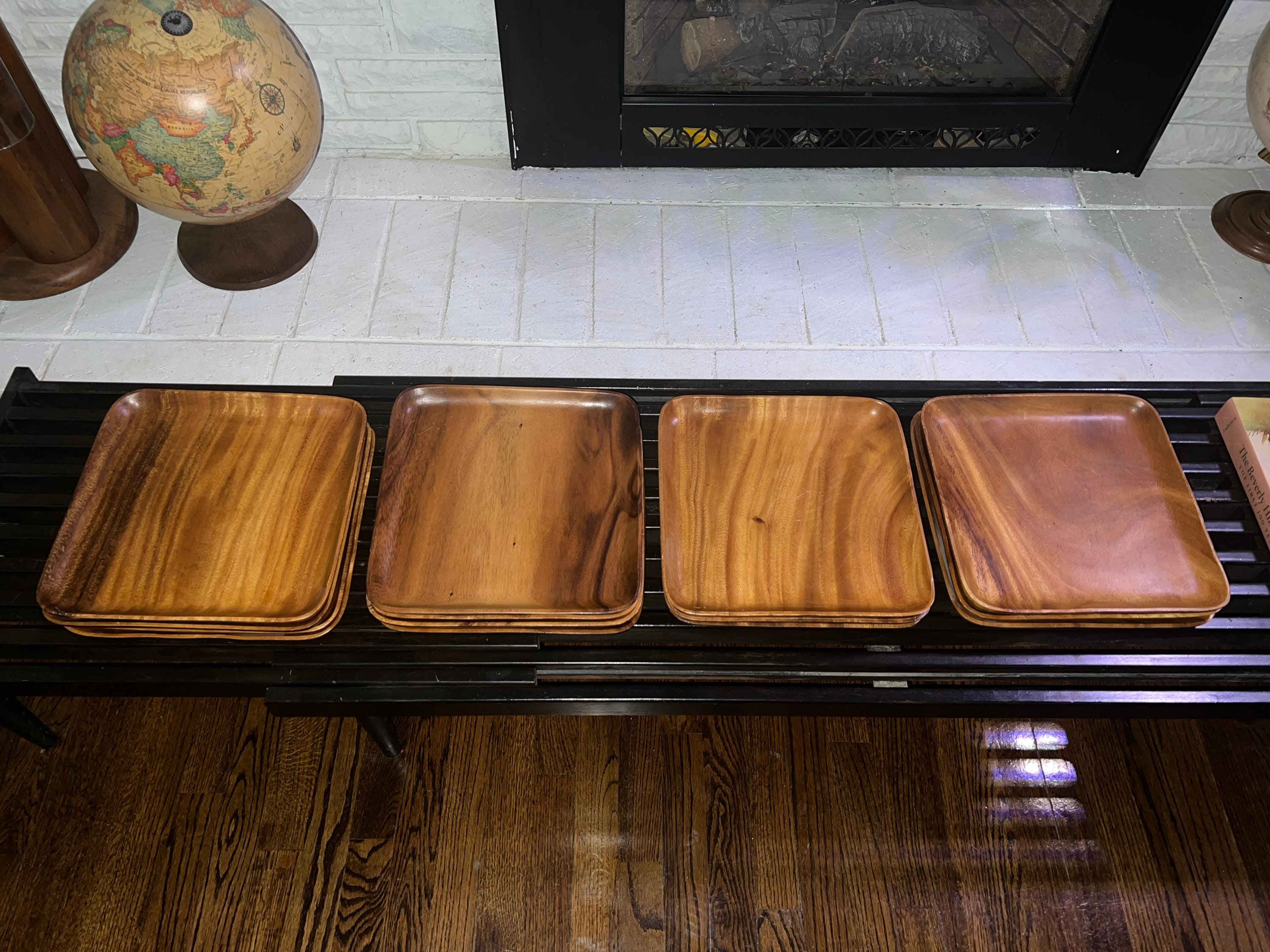 RARE & Stunning!! Vintage Monkey Pod Square Tray Plates, Wood Made in ...