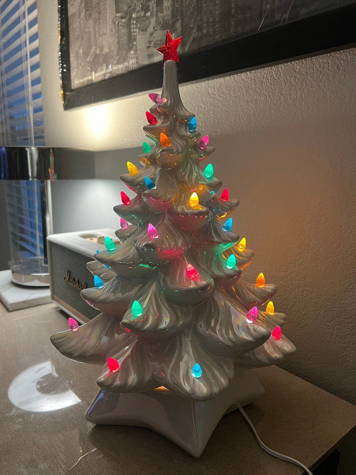 Stunning Vintage Iridescent Ceramic Christmas Tree With Colored or ...