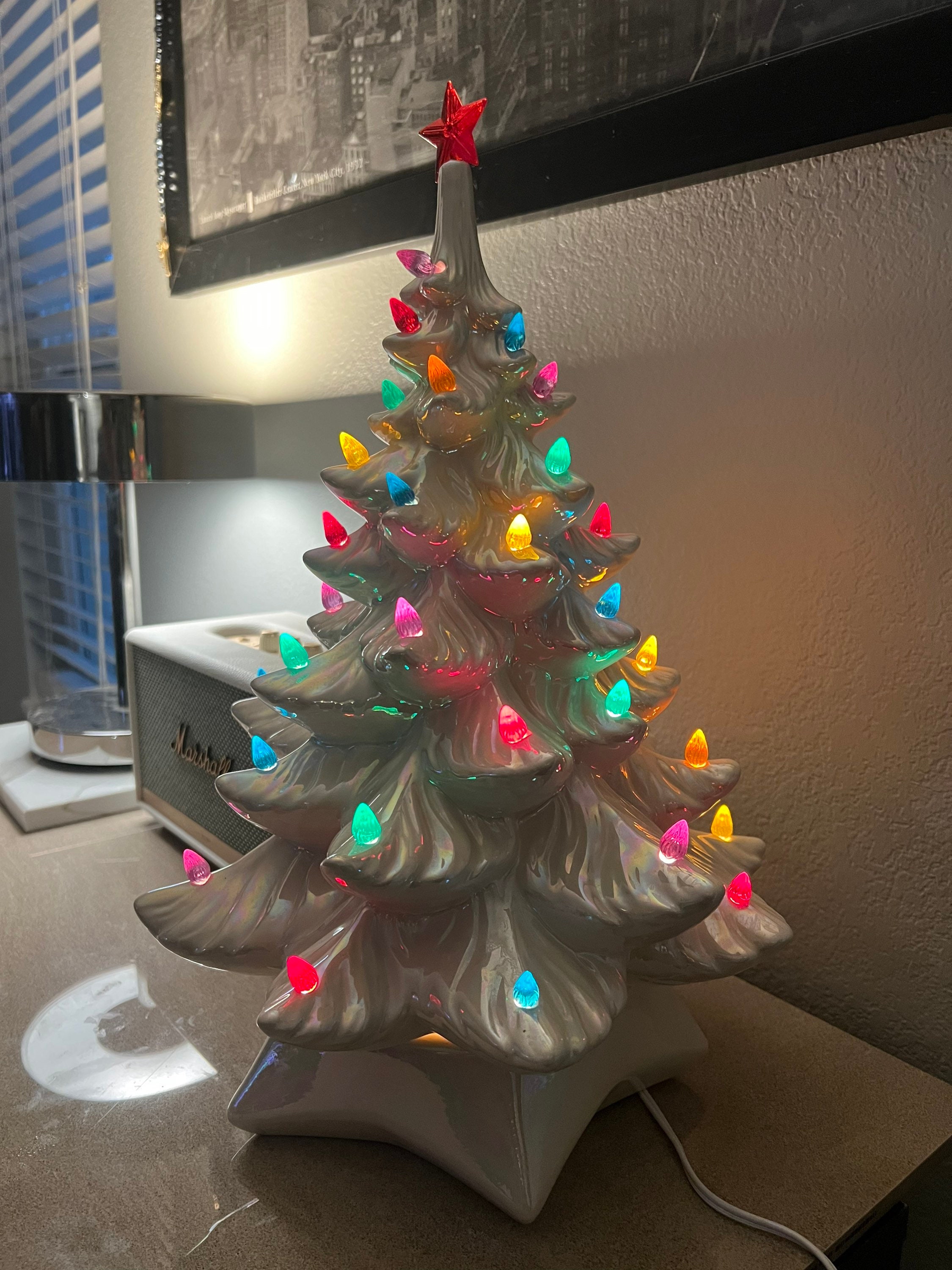 Stunning Vintage Iridescent Ceramic Christmas Tree With Colored or ...