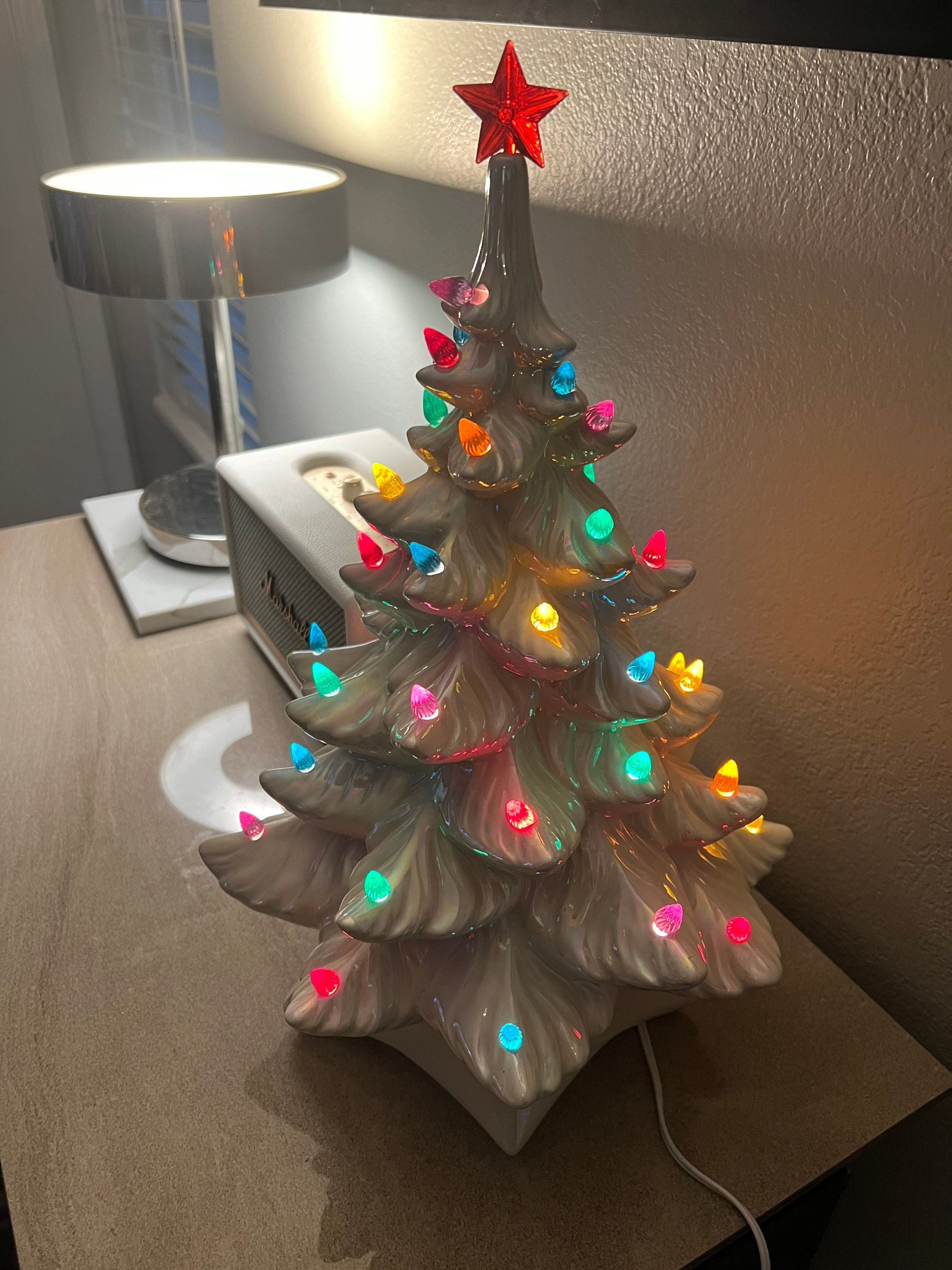 Stunning Vintage Iridescent Ceramic Christmas Tree With Colored or ...