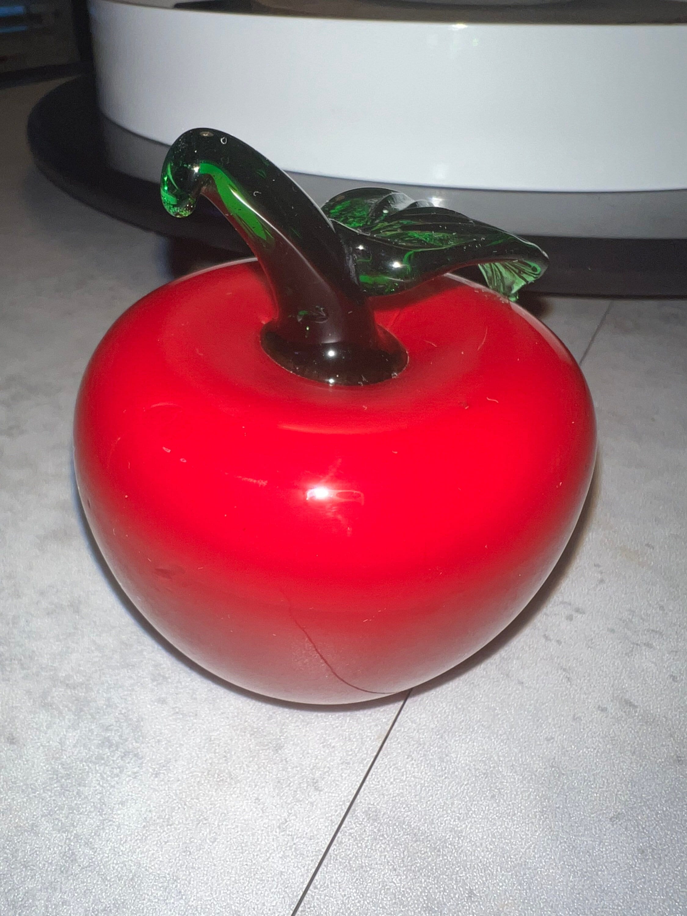 Vintage Red Apple Hand Blown Glass, Murano Italy, Paperweight, Green ...