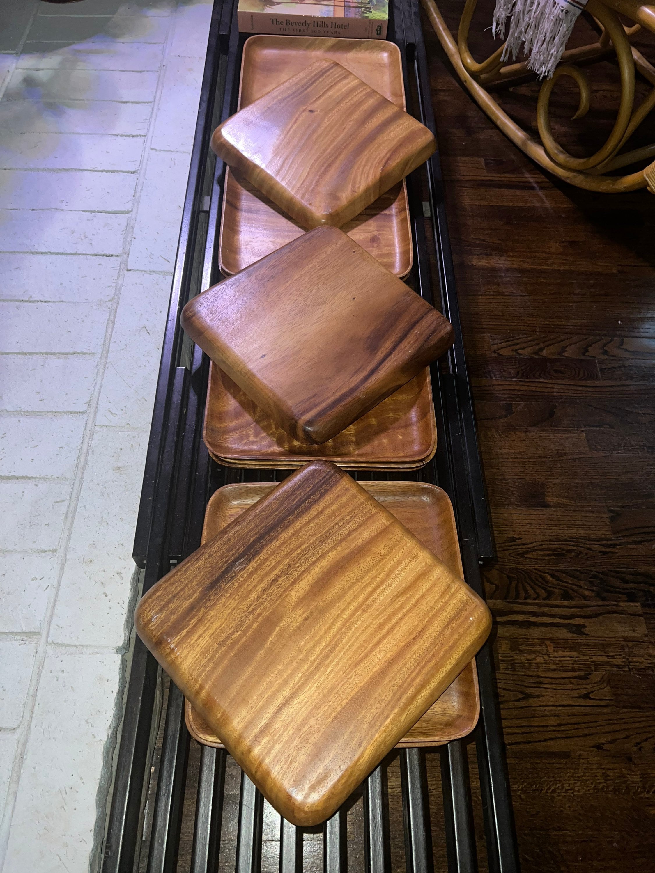 RARE & Stunning!! Vintage Monkey Pod Square Tray Plates, Wood Made in ...
