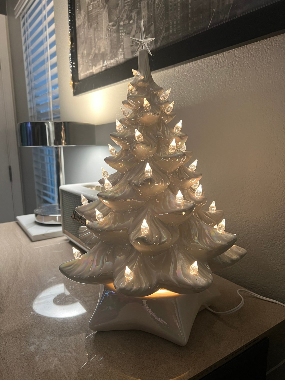 Stunning Vintage Iridescent Ceramic Christmas Tree With Colored or ...