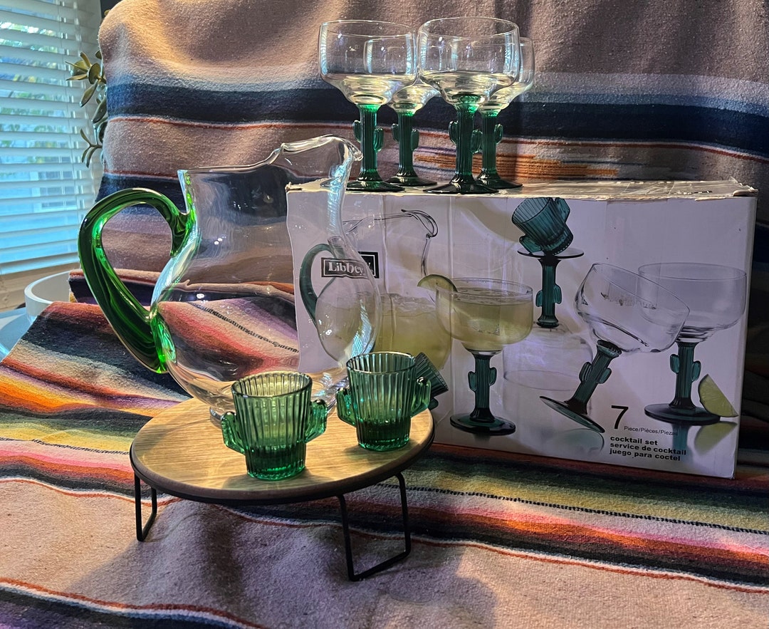 Libbey Green Cactus Stem Margarita Set With Original Box!! - Etsy