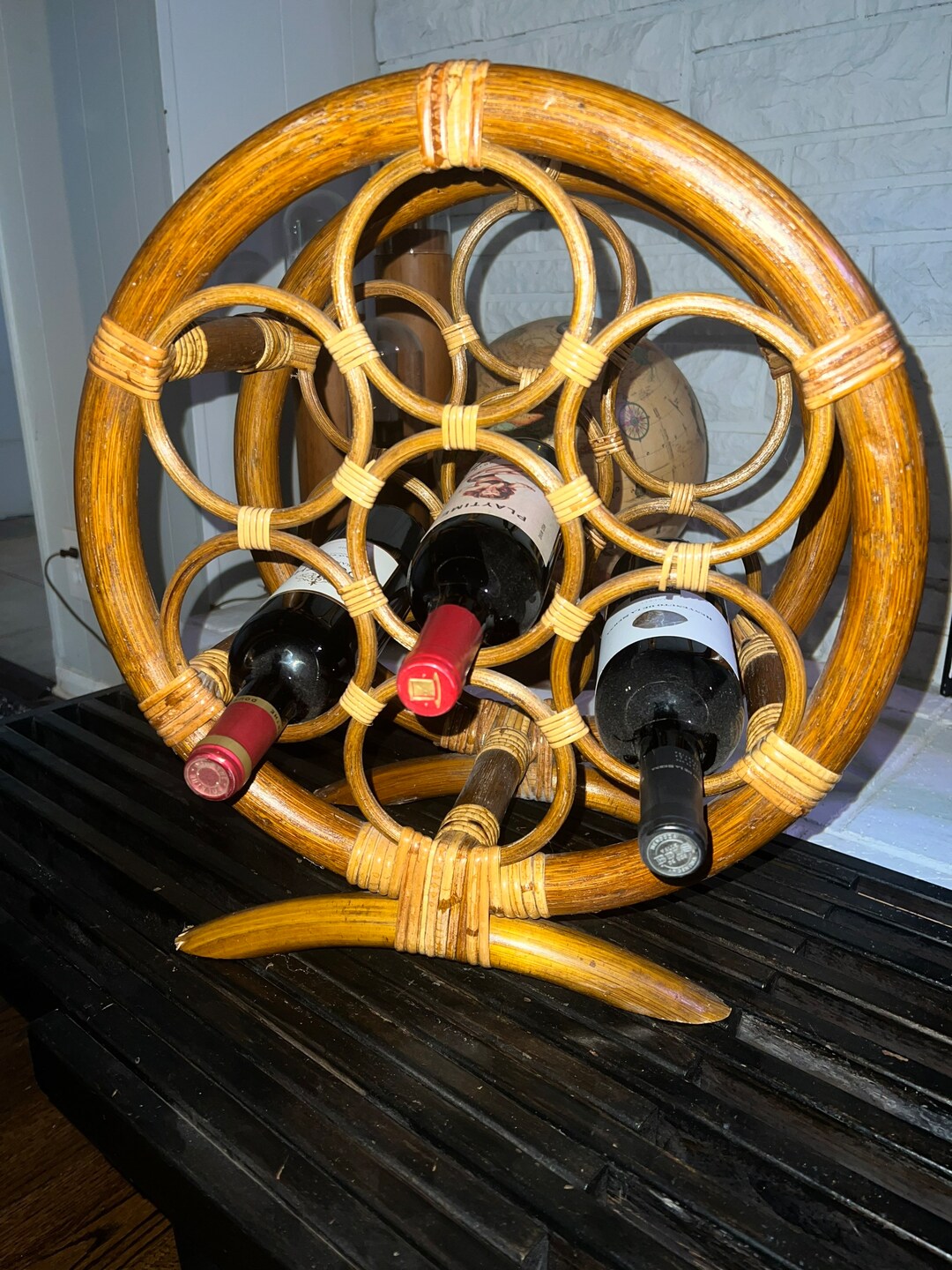 Vintage Wine Rack, Bamboo, Rattan, Bentwood 7 Bottle Round Wine Rack - Etsy