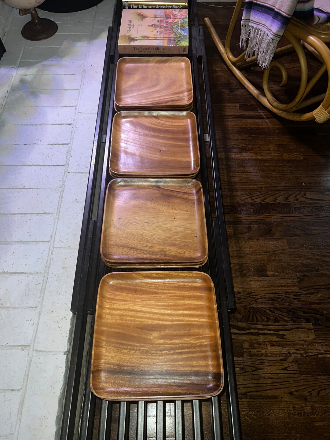 RARE & Stunning Vintage Monkey Pod Square Tray Plates, Wood Made in the ...