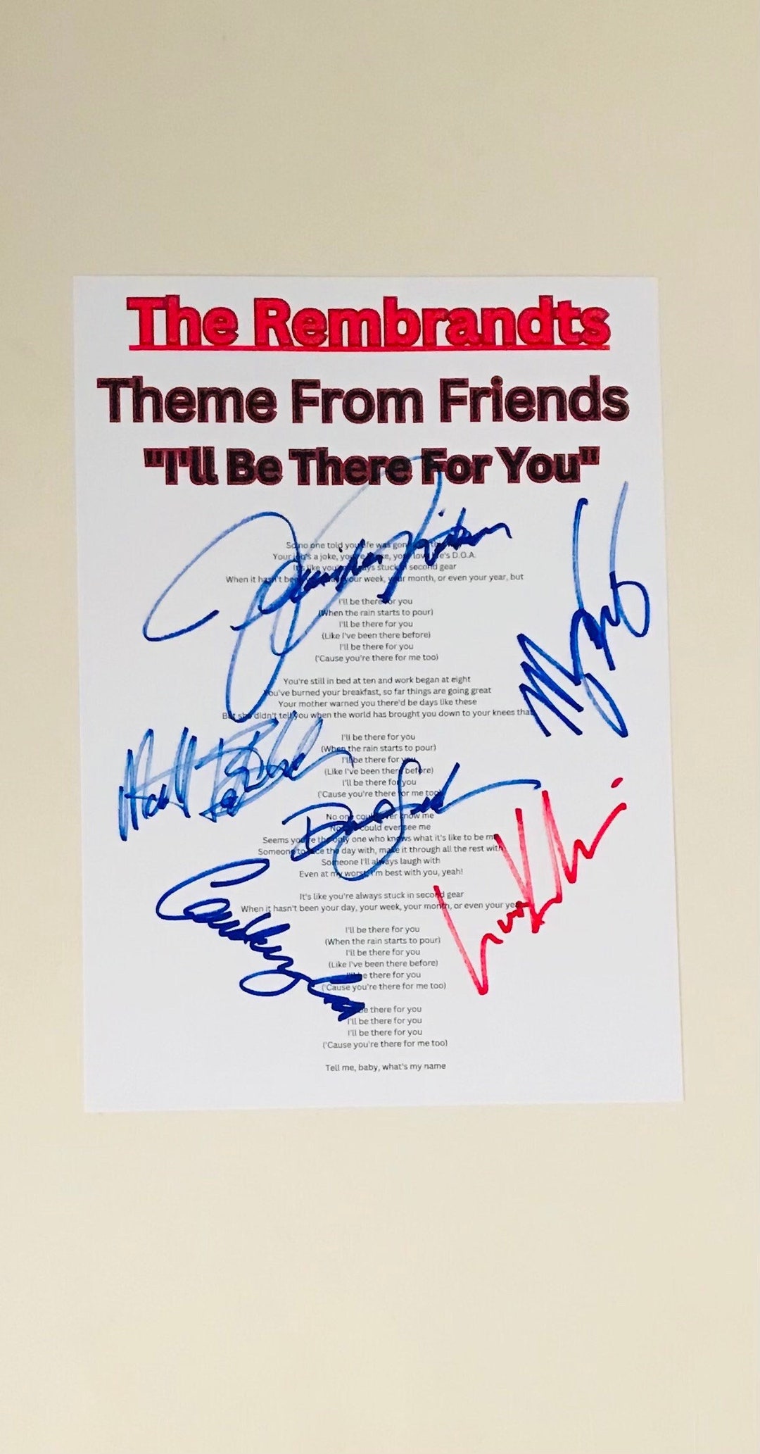 Friends the Theme From Friends Signed A4 Lyric Sheet - Etsy