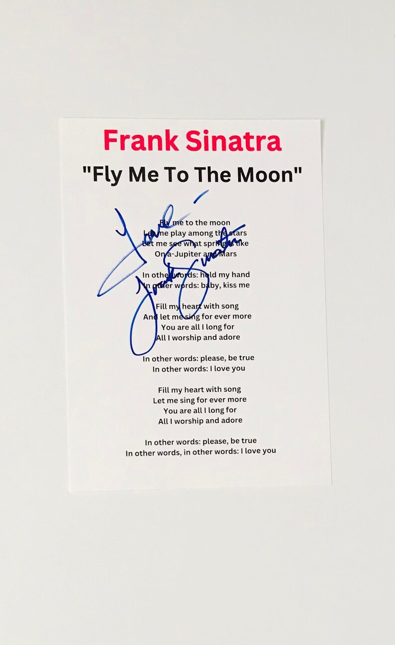Frank Sinatra Fly Me to the Moon Signed A4 Lyric Sheet - Etsy
