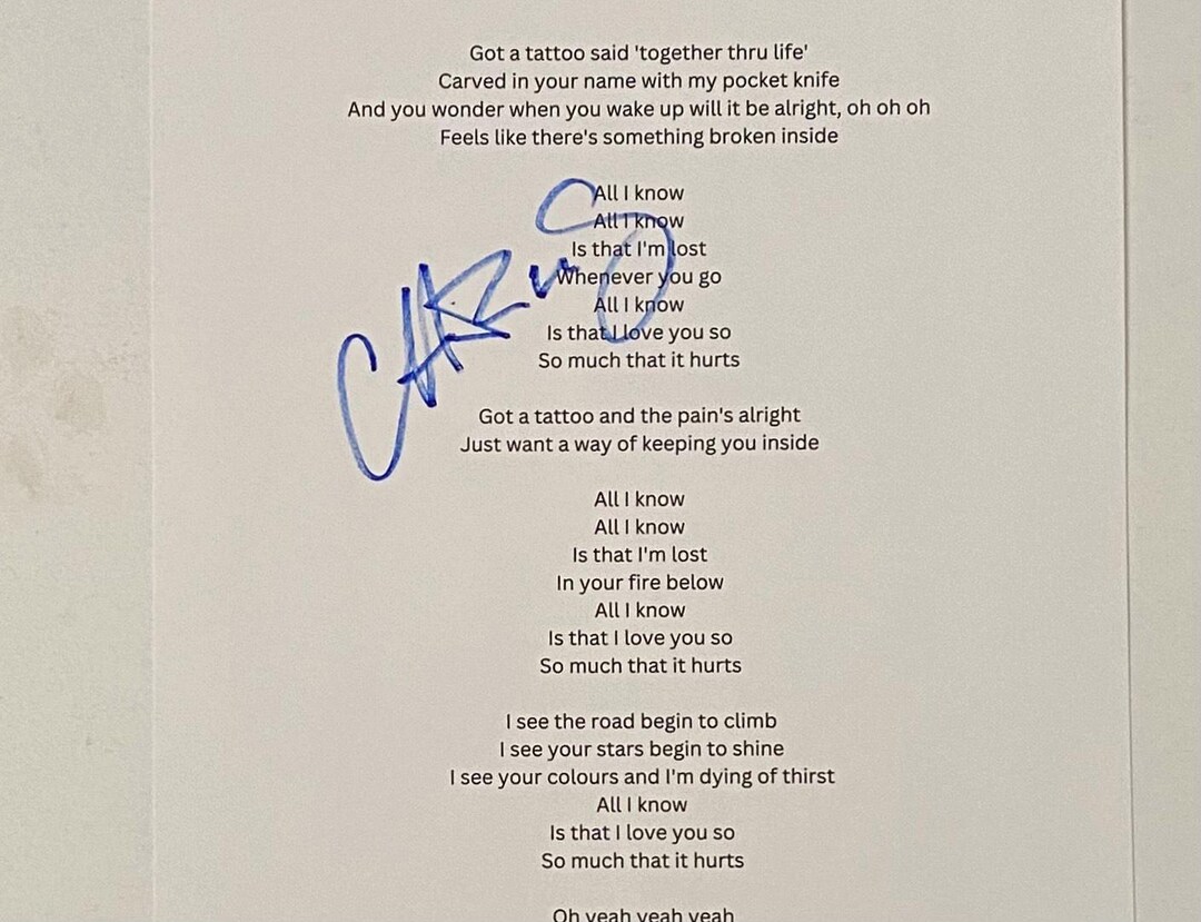 Chris Martin Coldplay Autograph on A4 Lyric Sheet Inc COA - Etsy
