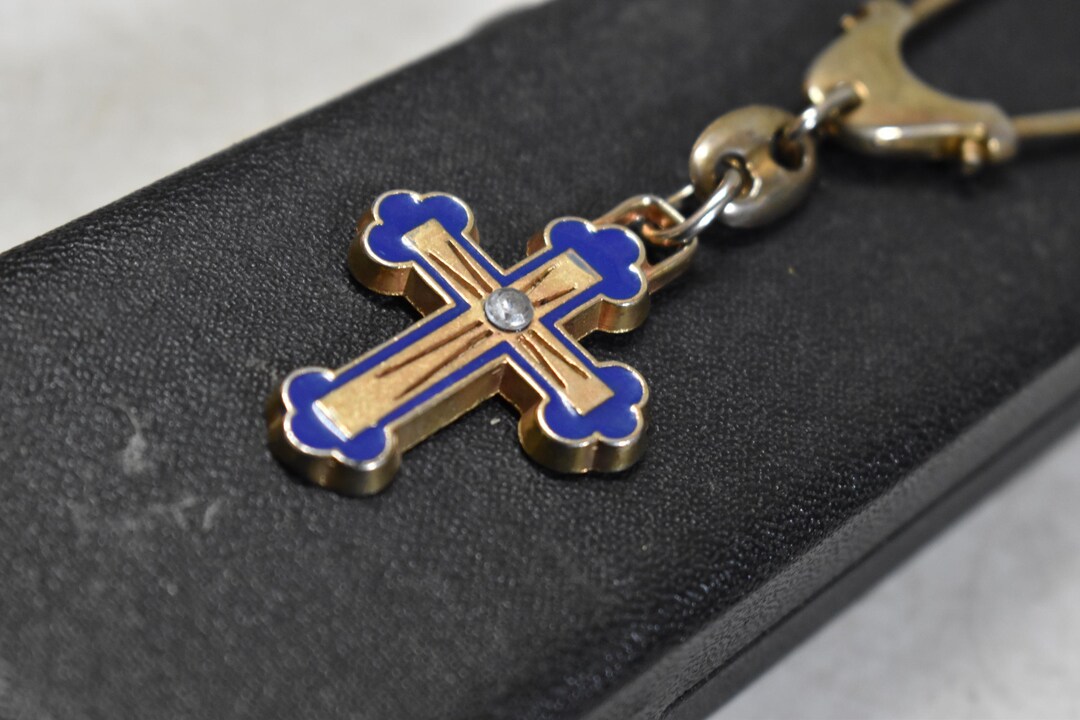 Vintage Greek Orthodox Cross Keychain With Crystal Accent-keyring ...