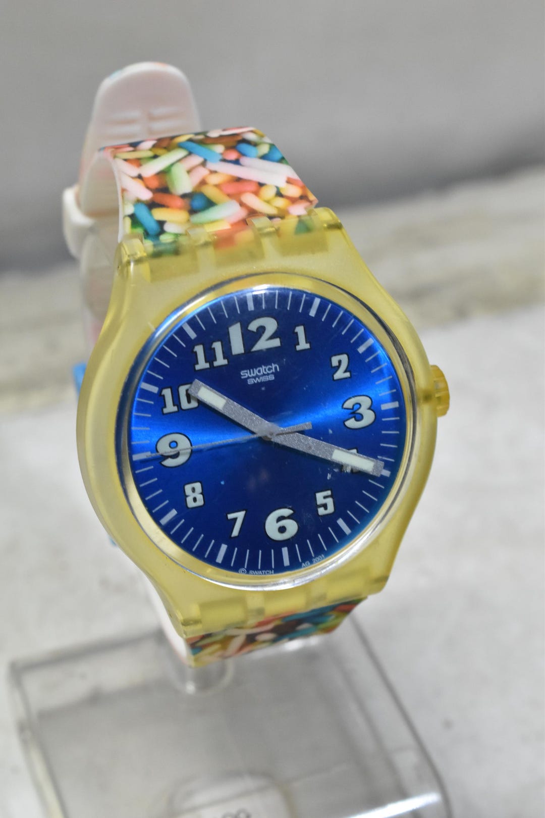 Vintage 2001 Swatch Watch – Blue Dial, Sprinkle Strap Swiss Timepiece ...
